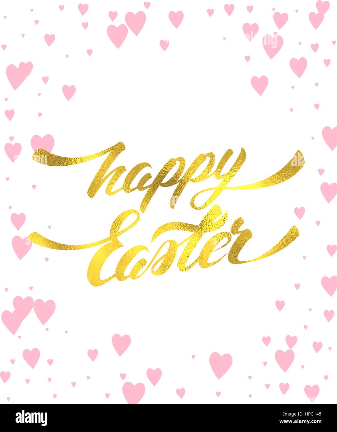 Happy Easter Hand Lettering with Gold Foil Texture Greeting Card ...