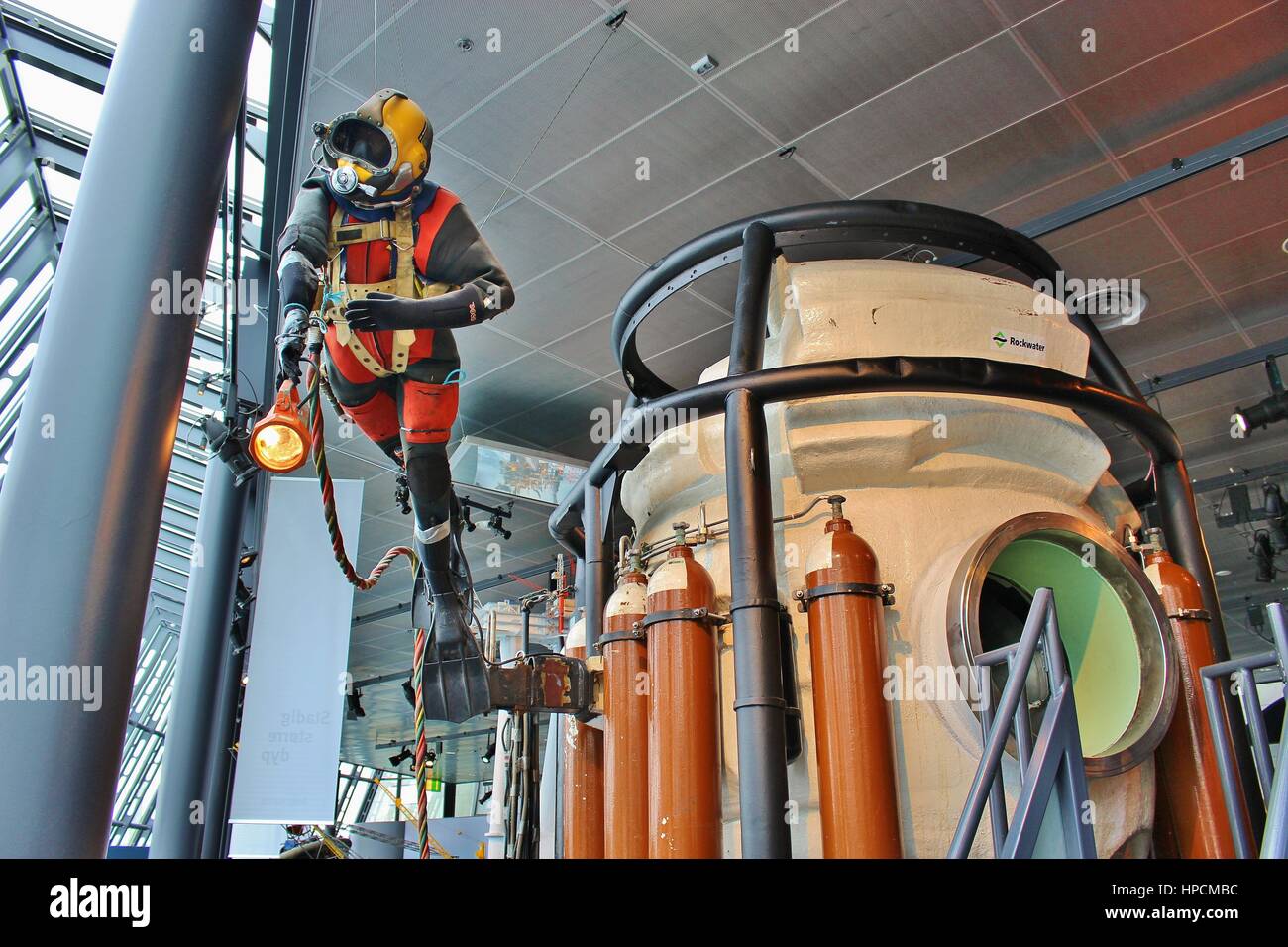 An oil diver and a historic diving capsule in the Norwegian Petroleum ...