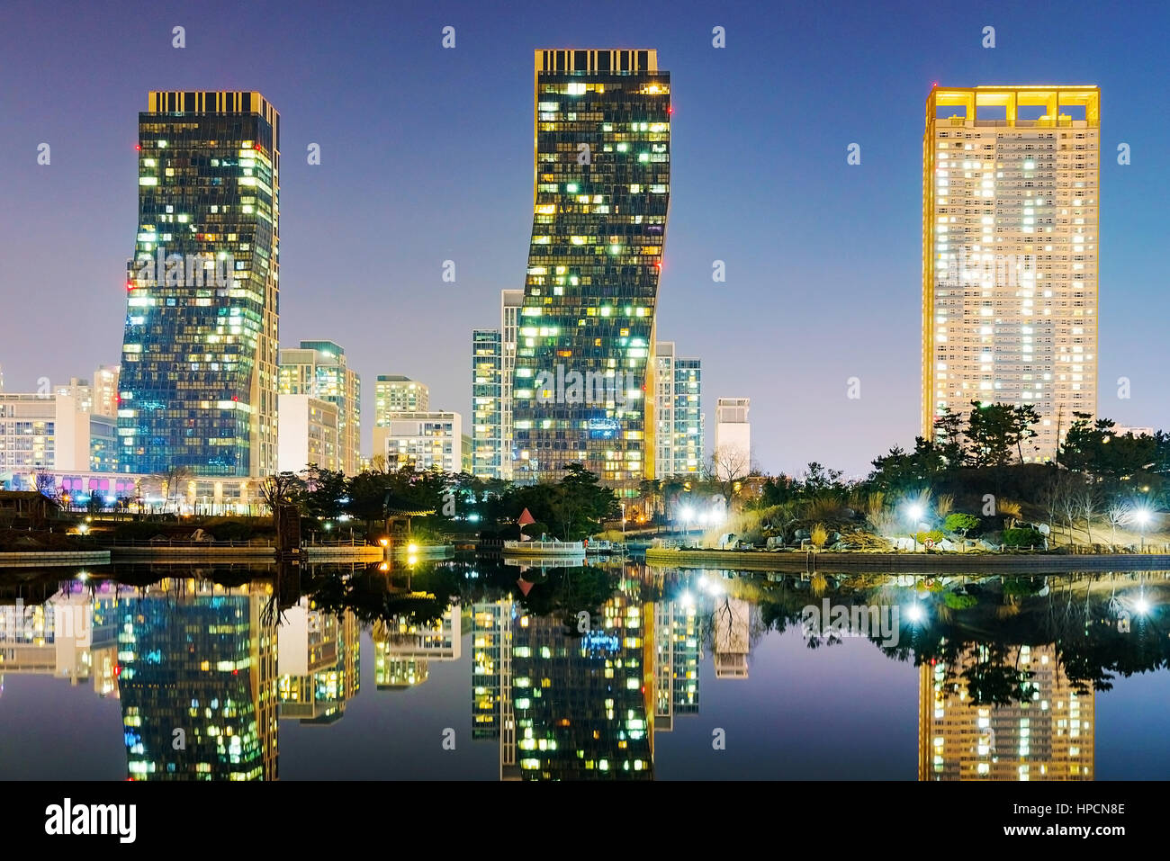 Architecture at night in downtown Incheon Stock Photo - Alamy