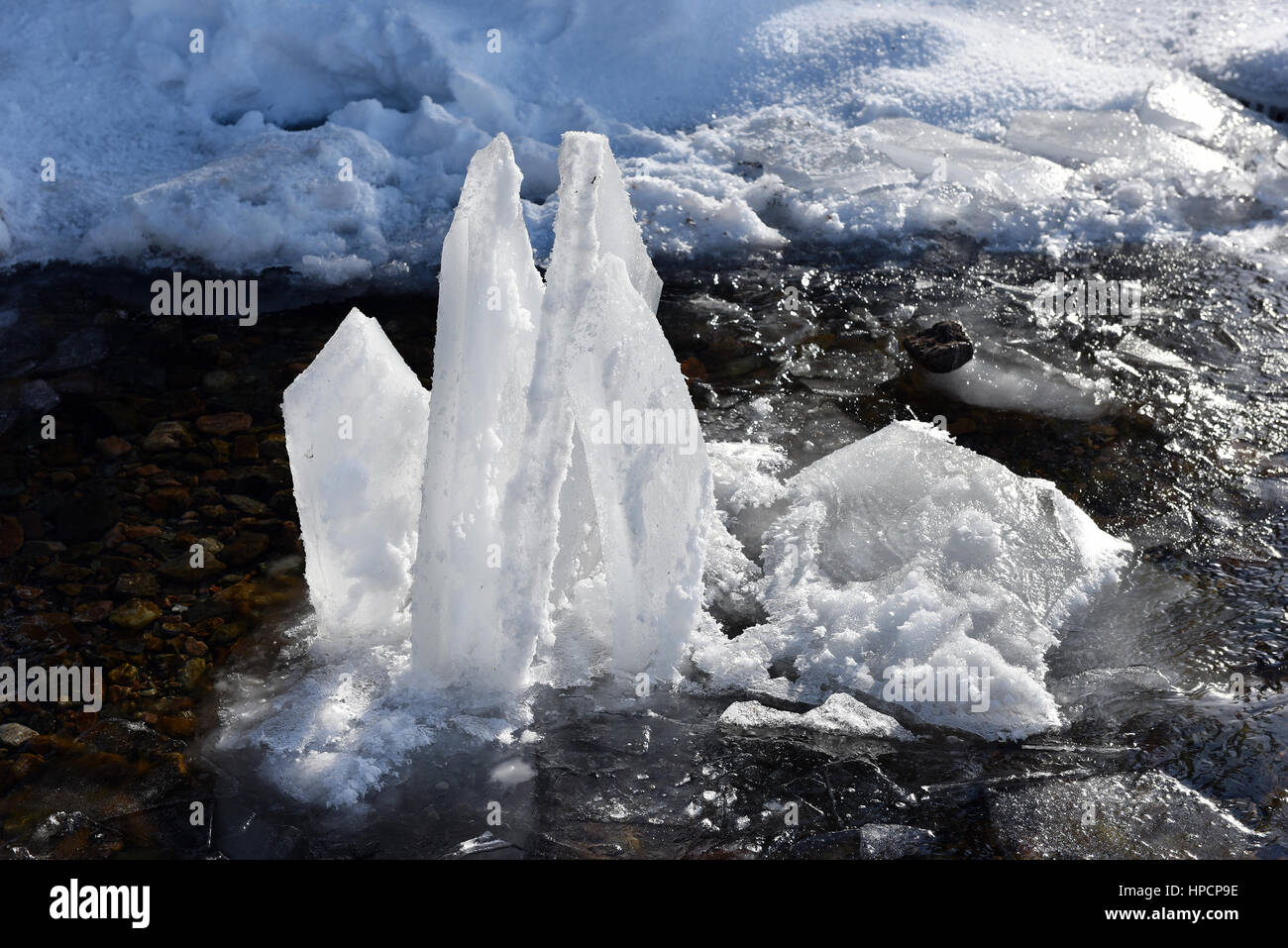 Frozen ice crystals among a small river at winter Stock Photo - Alamy