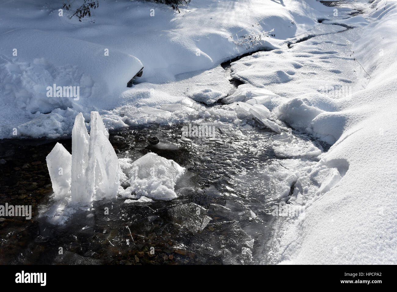 Frozen ice crystals among a small river at winter Stock Photo - Alamy