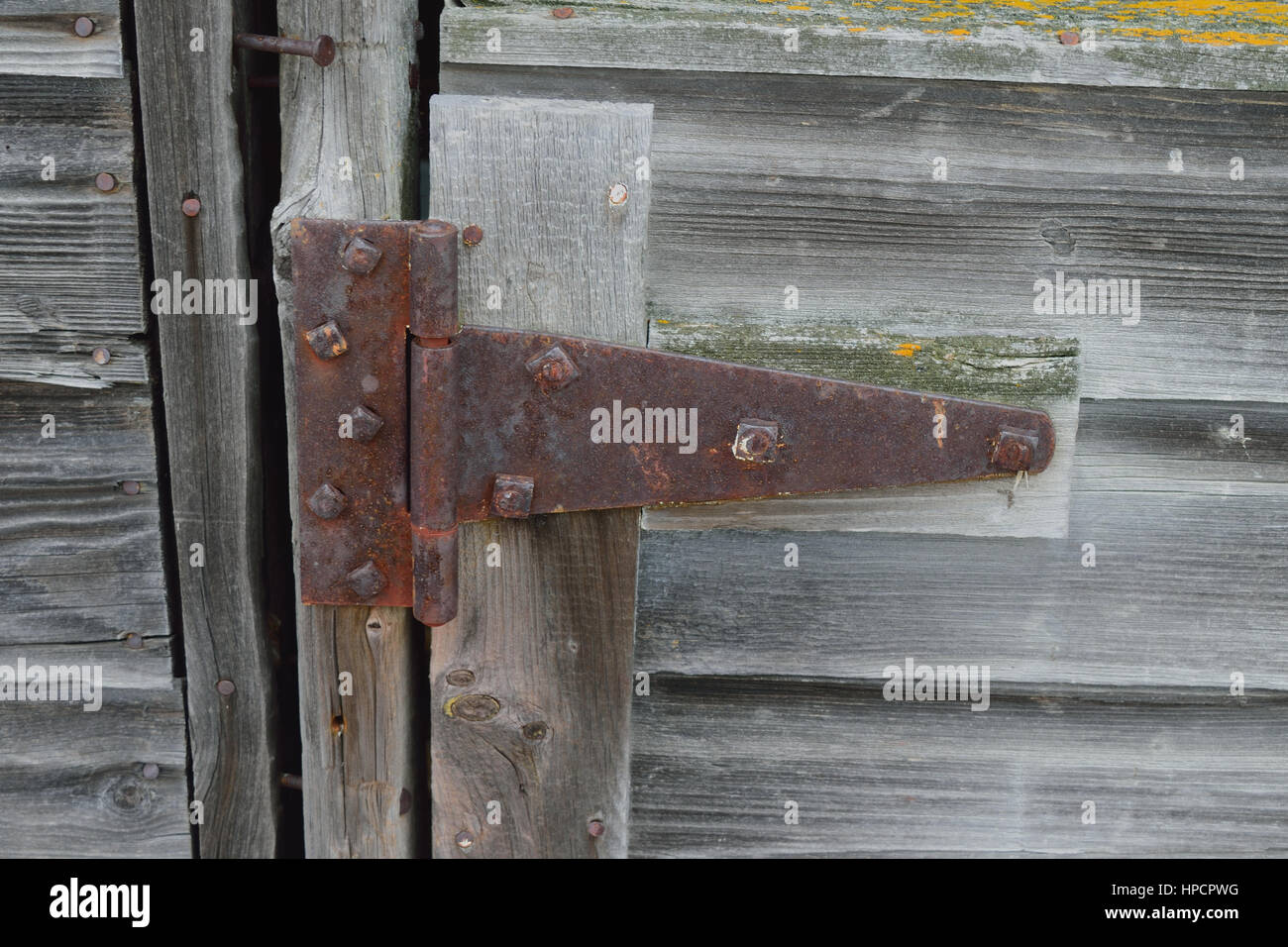 Rusty Hinge and Nails on Old Barn Stock Photo - Alamy
