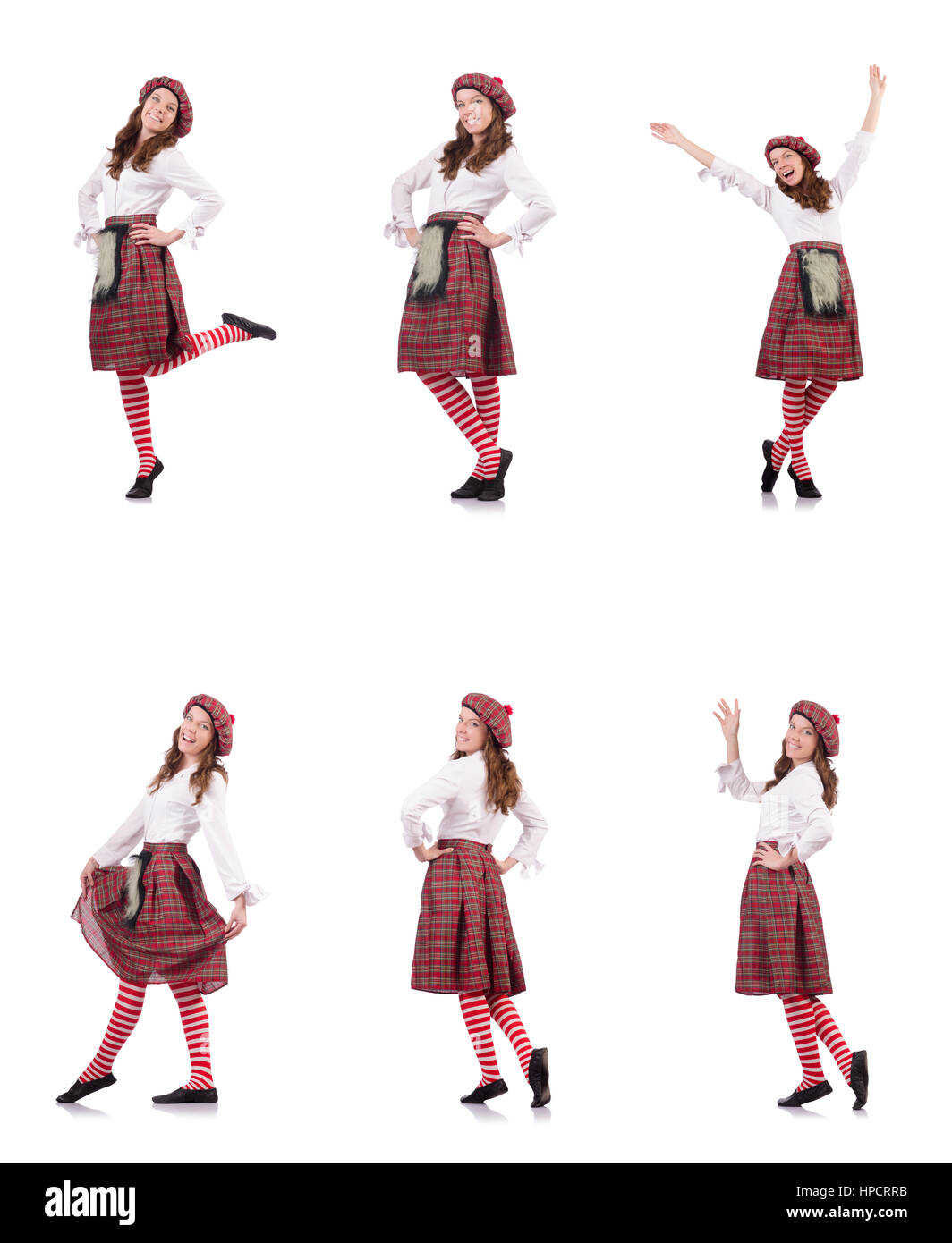 Pretty girl in plaid red clothing isolated on white Stock Photo - Alamy