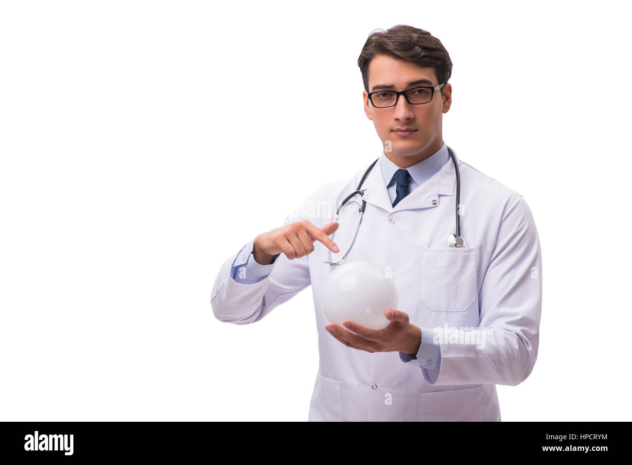 Doctor with crystal ball isolated on white background Stock Photo - Alamy