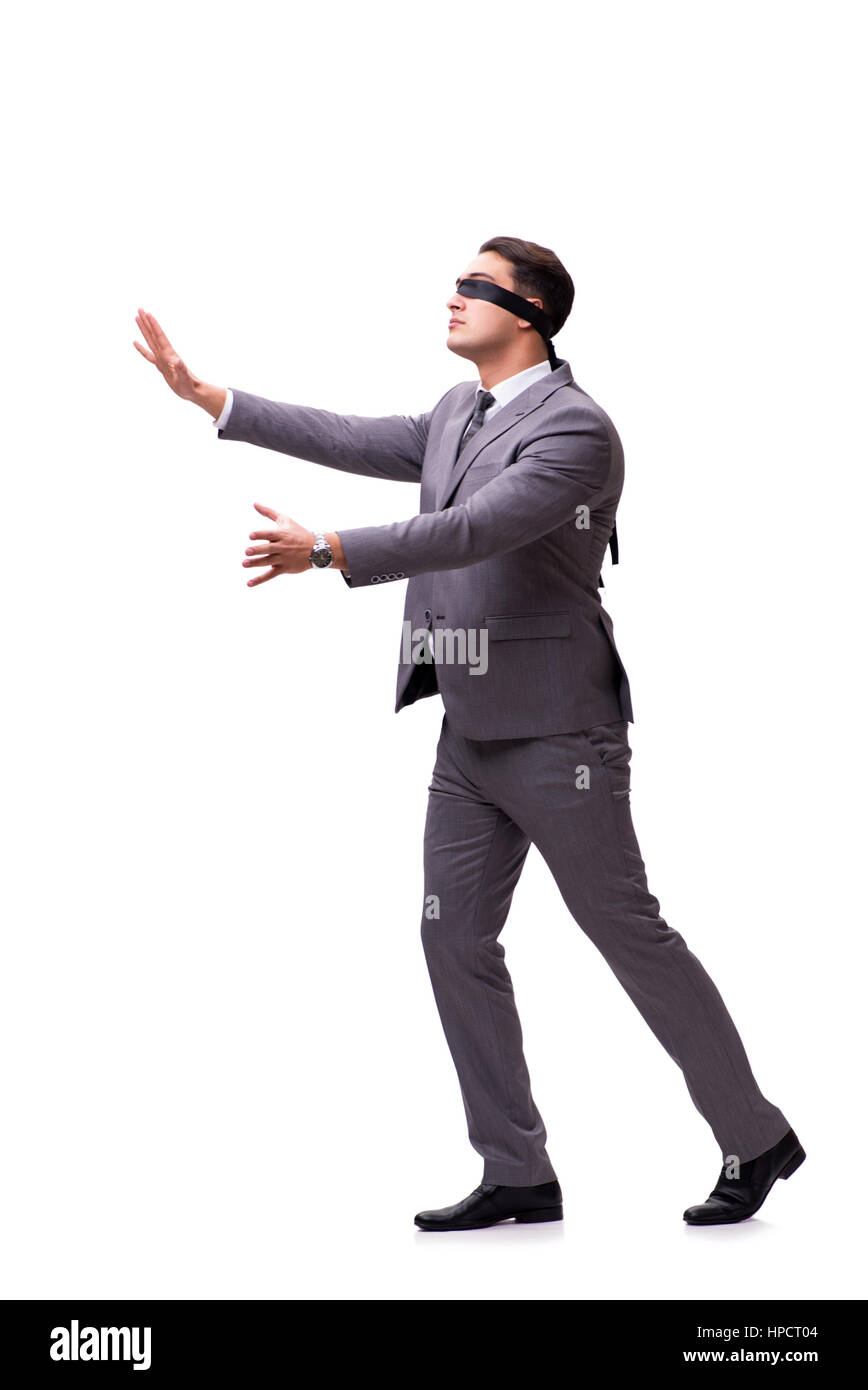 Blindfolded businessman isolated on white Stock Photo - Alamy