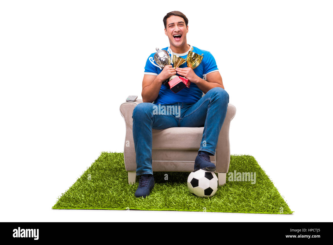 Man watching sports isolated on white background Stock Photo - Alamy