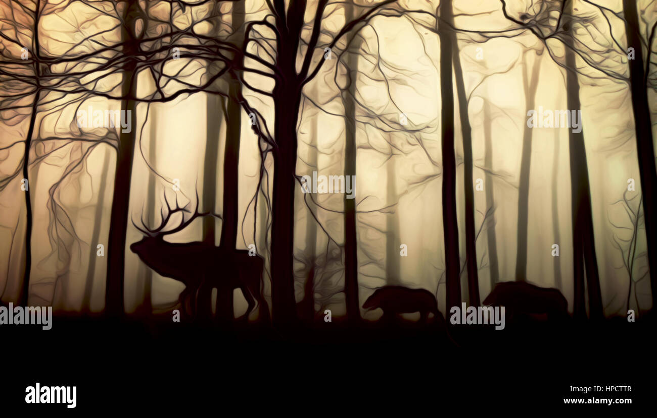 A deer and two hogs in the woods Stock Photo - Alamy