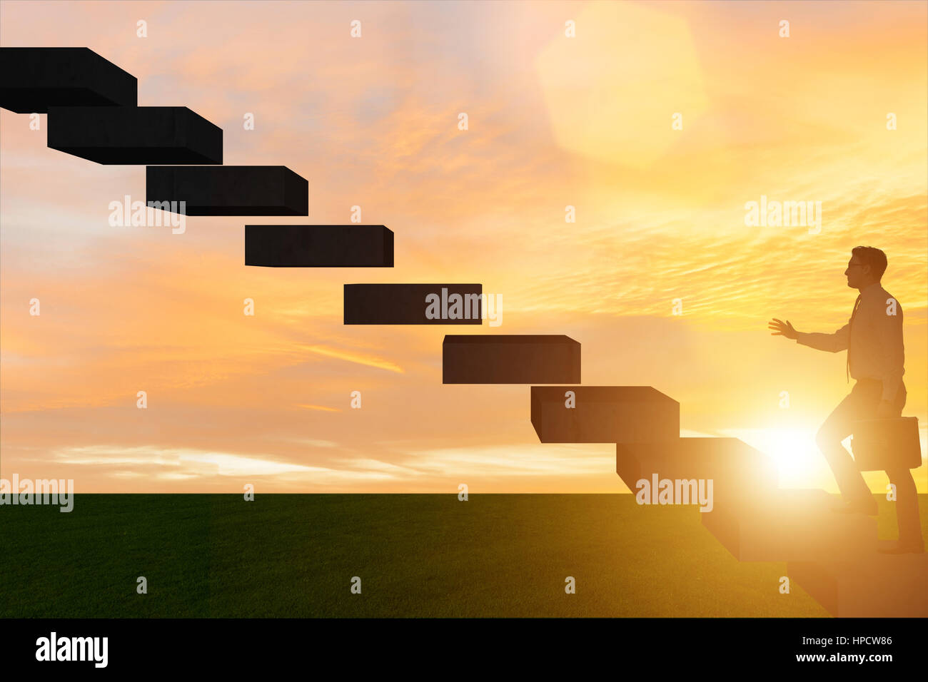 Businessman in career promotion concept with stairs Stock Photo - Alamy