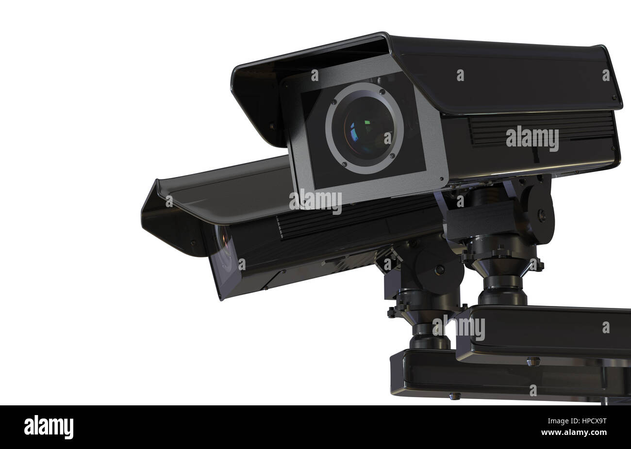 3d rendering black cctv camera or security camera isolated on white ...