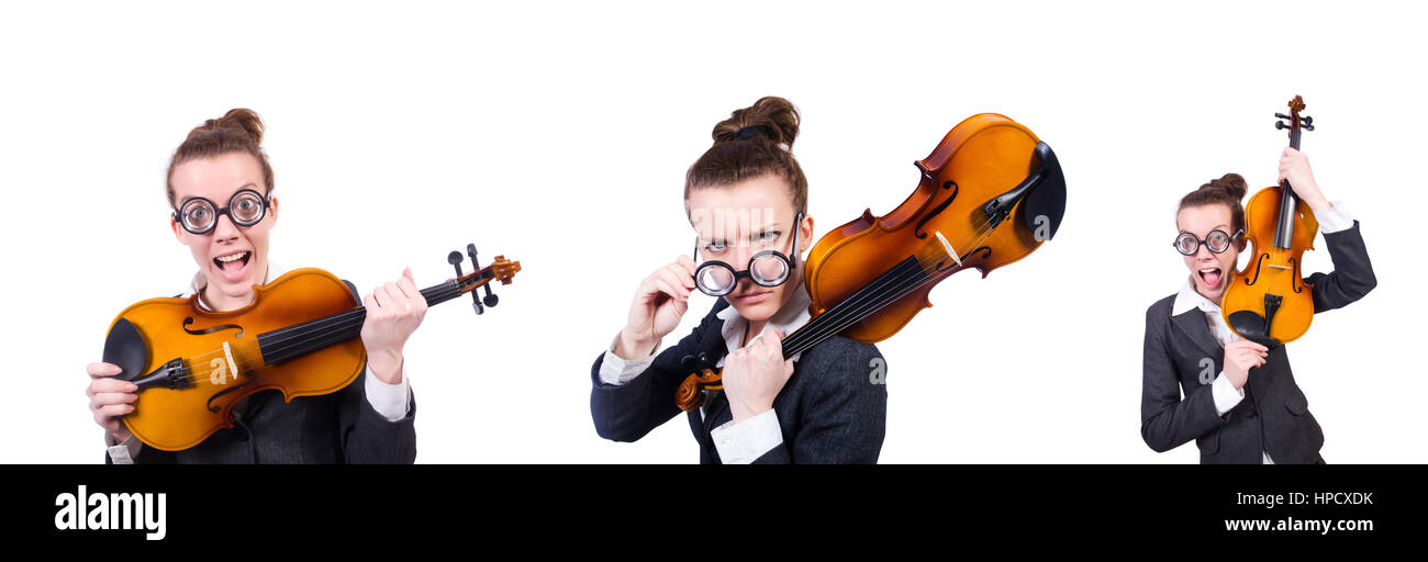 Woman fiddler isolated on white background Stock Photo - Alamy