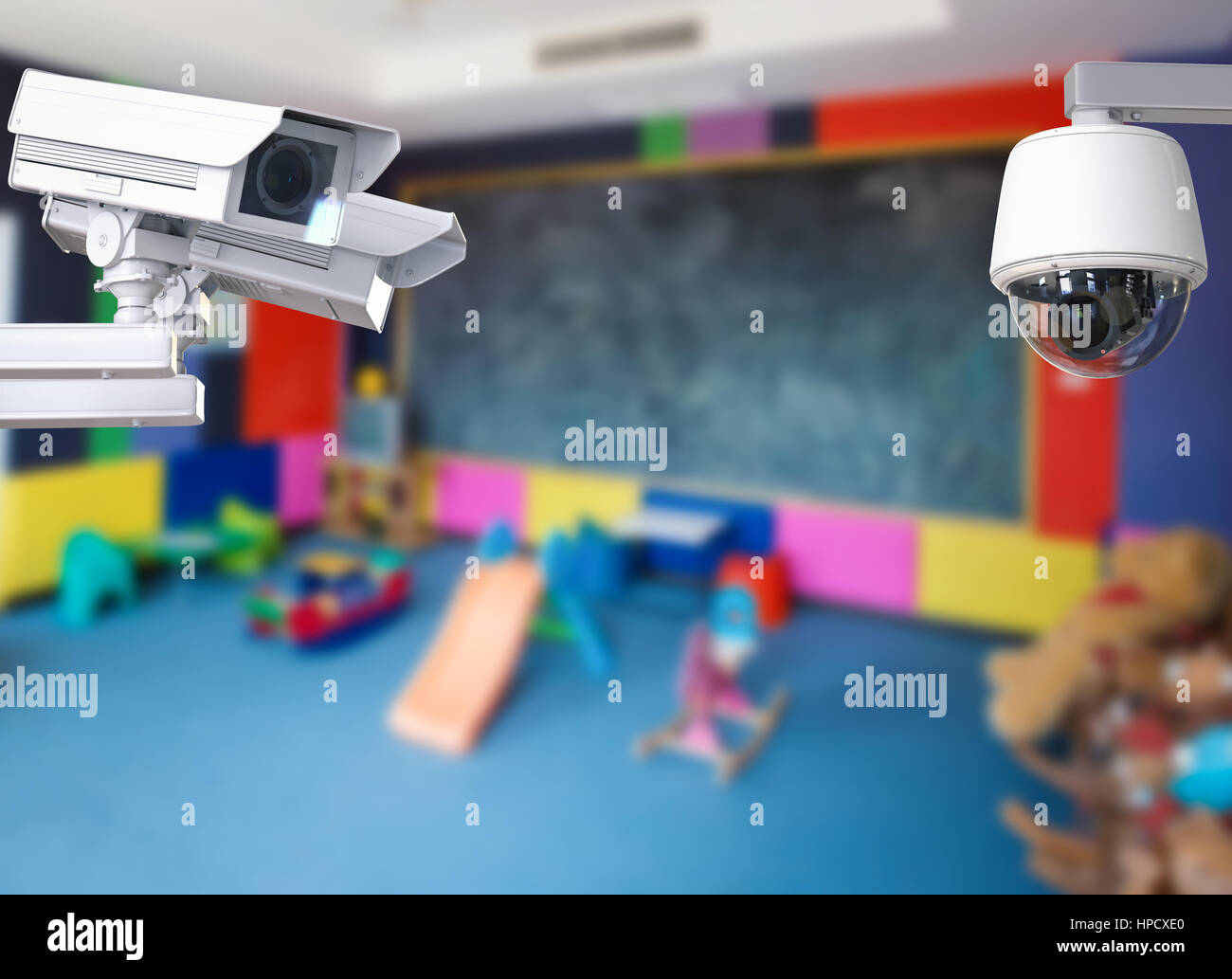 3d rendering cctv camera or security camera on kids room background ...