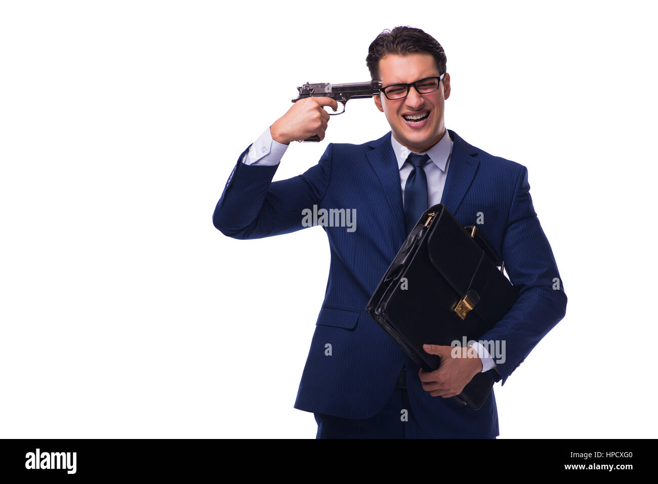 Businessman with gun isolated on white Stock Photo - Alamy