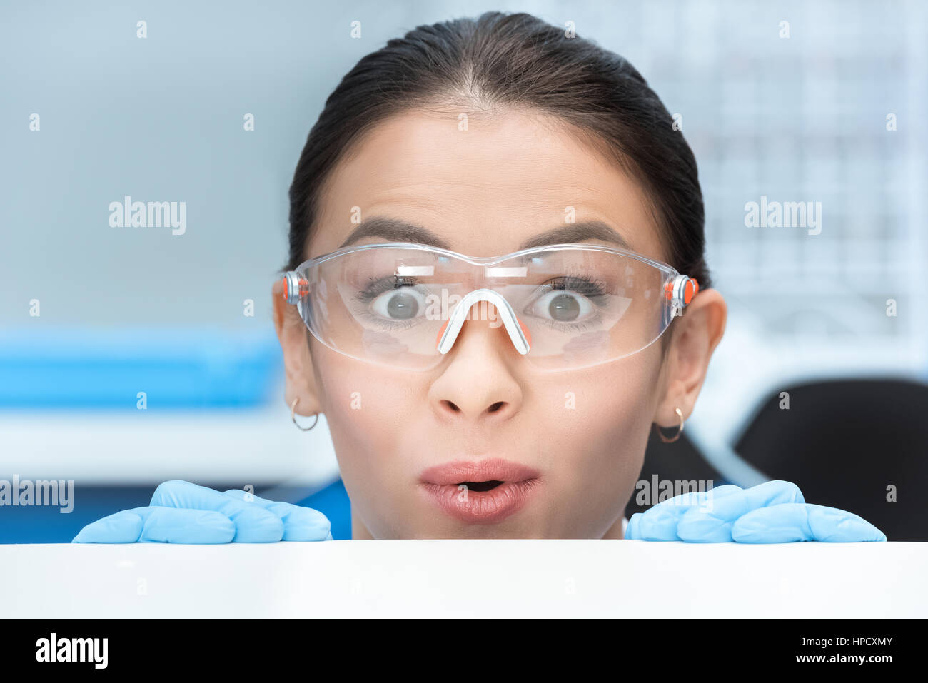 portrait of shocked scientist looking to camera in lab Stock Photo - Alamy