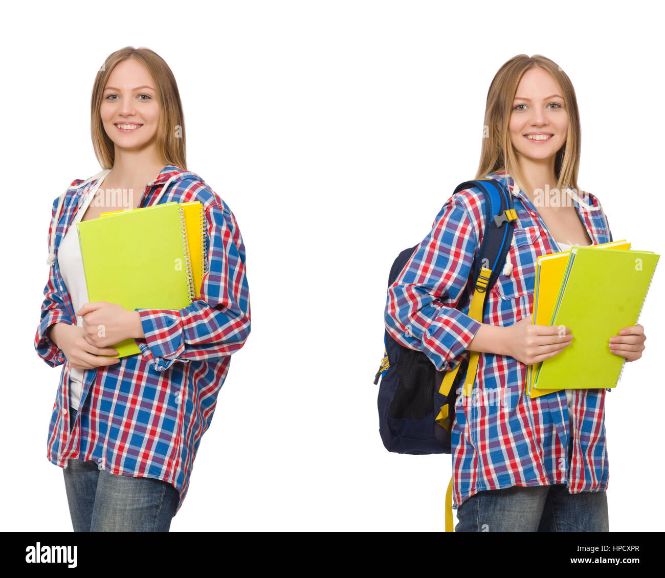 Collage of young female student on white Stock Photo - Alamy