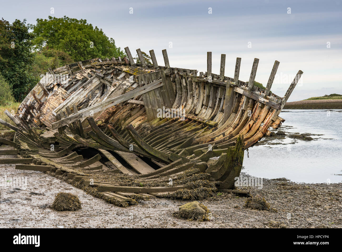 Decaying boat wreck in the Afon Goch Estuary near Dulas, Anglesey ...