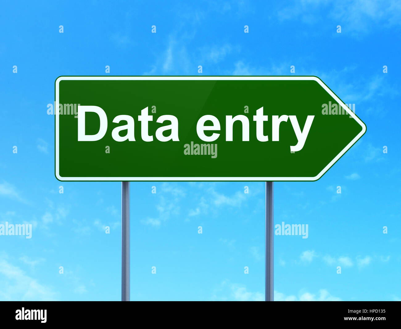 Data concept: Data Entry on green road highway sign, clear blue sky ...