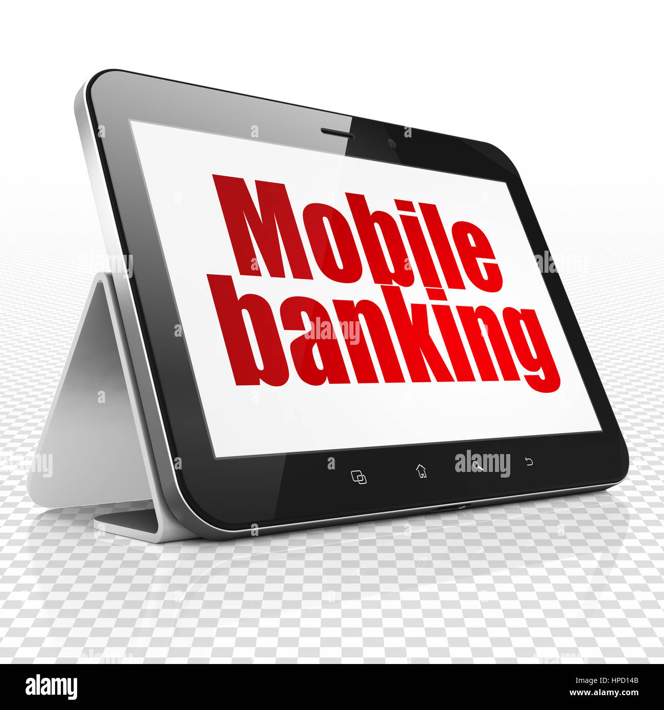 Money concept: Tablet Computer with red text Mobile Banking on display ...