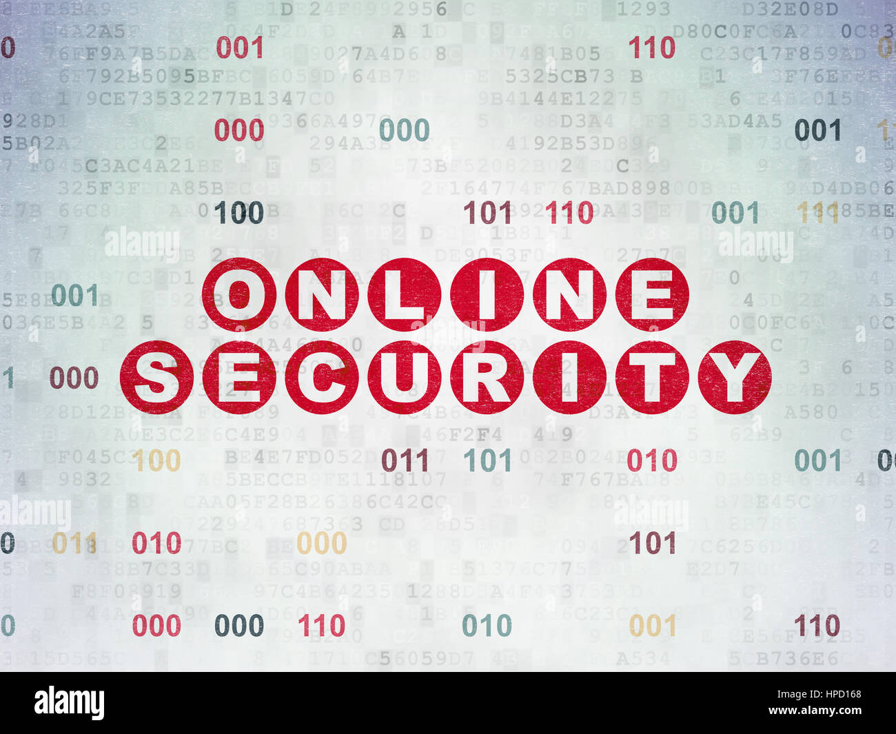 Safety concept: Painted red text Online Security on Digital Data Paper background with Binary ...