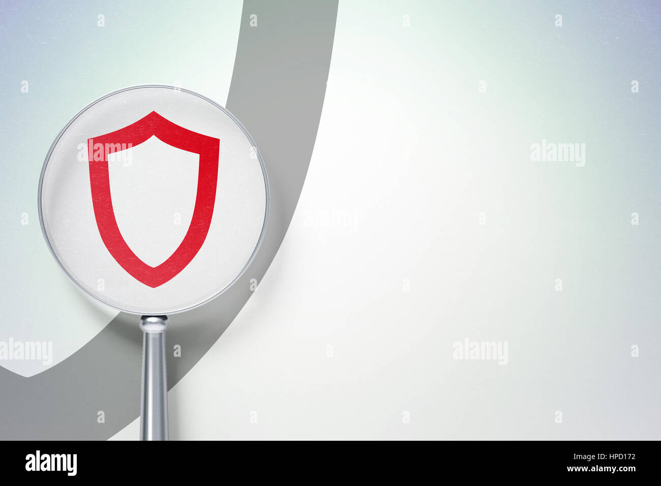 Privacy concept: magnifying optical glass with Contoured Shield icon on ...
