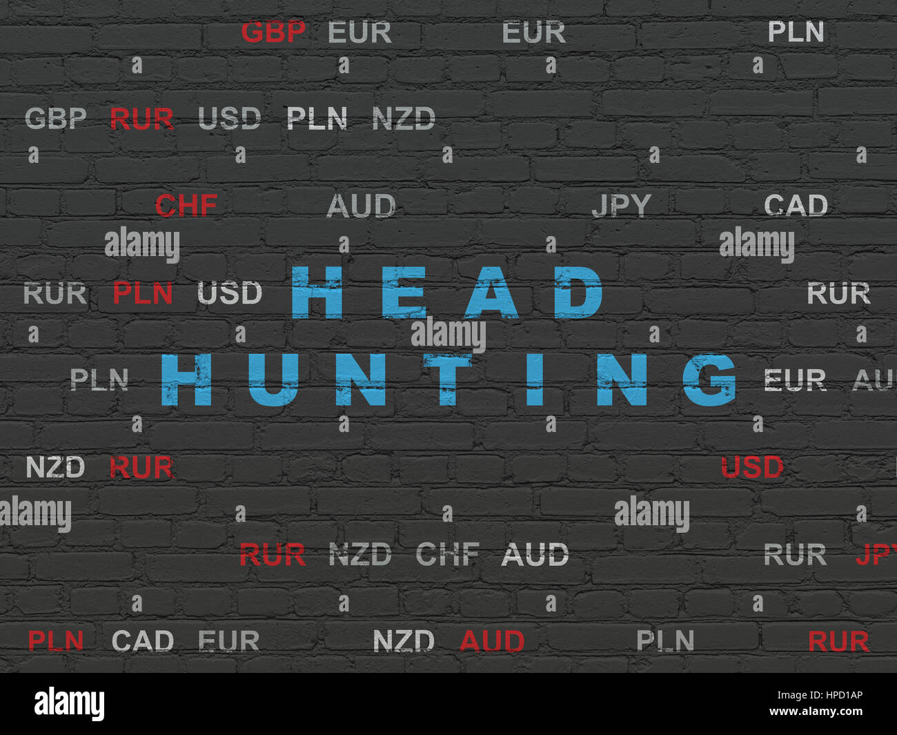 Business concept: Painted blue text Head Hunting on Black Brick wall ...