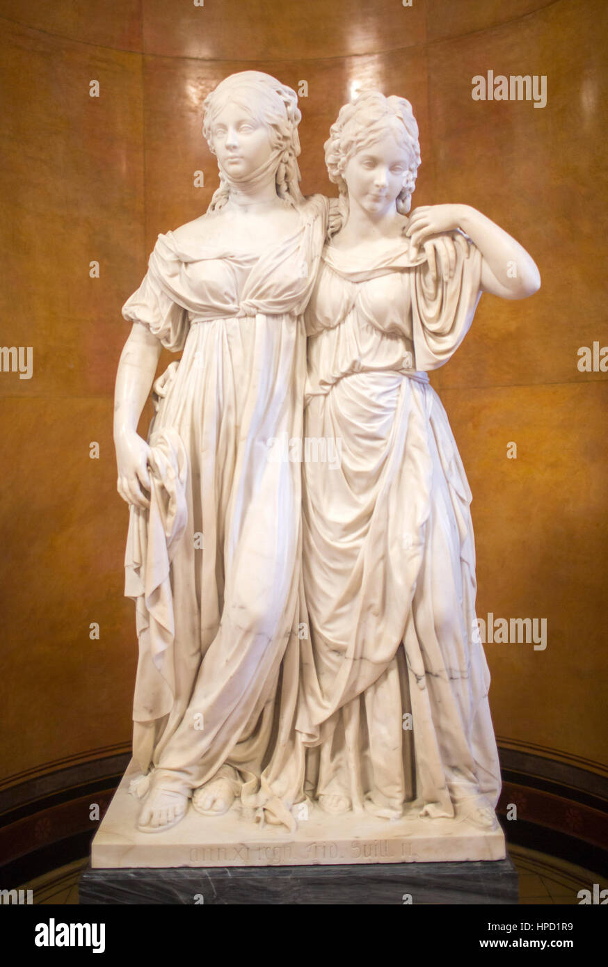 marble statue of two sisters at the old national gallery in Berlin ...