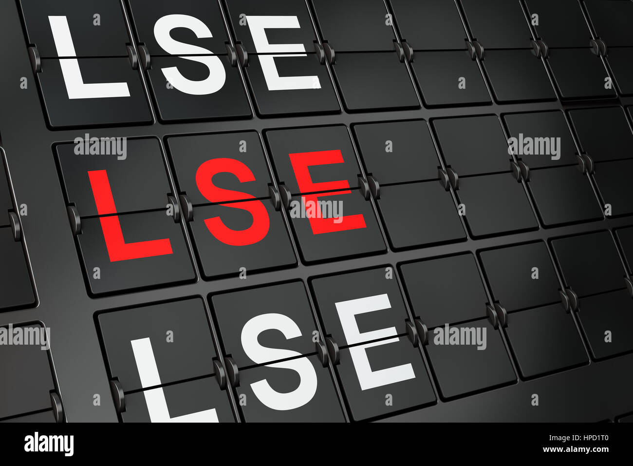 Stock market indexes concept: LSE on airport board background, 3D ...