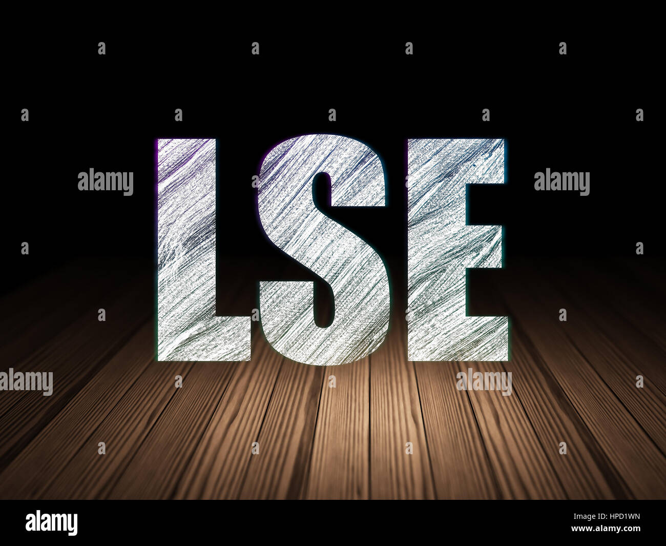 Stock market indexes concept: Glowing text LSE in grunge dark room with ...