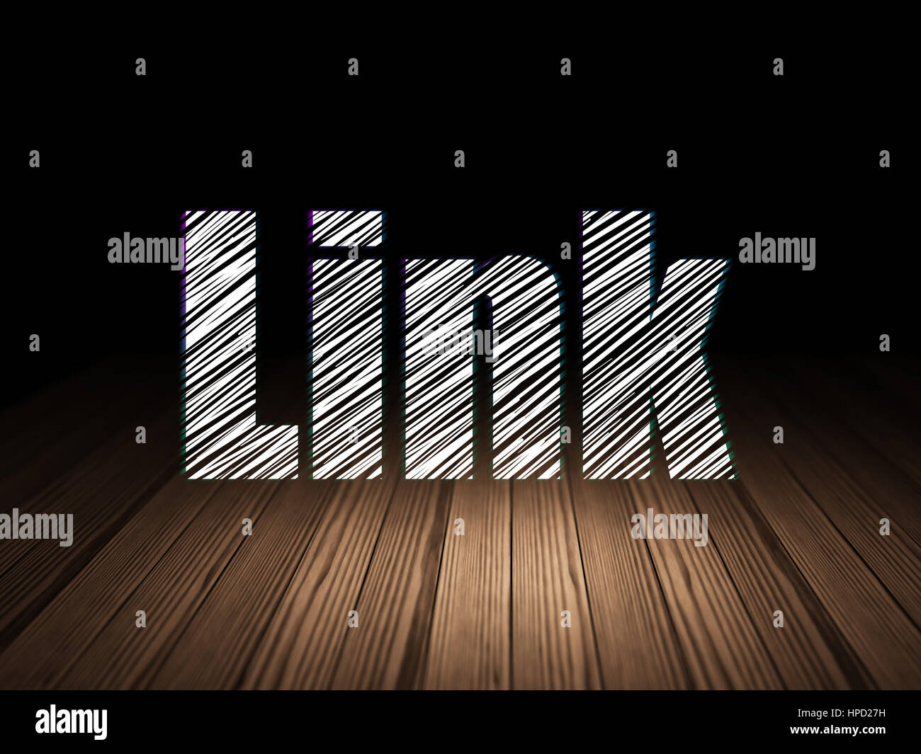 Web design concept: Glowing text Link in grunge dark room with Wooden ...