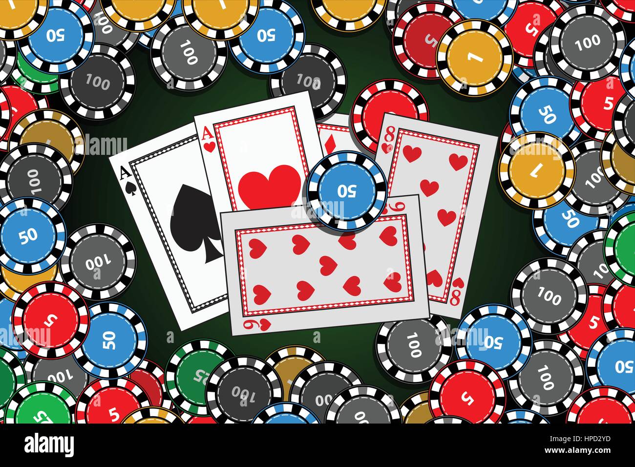 Frame chips and cards in the middle of the table. illustration to use ...