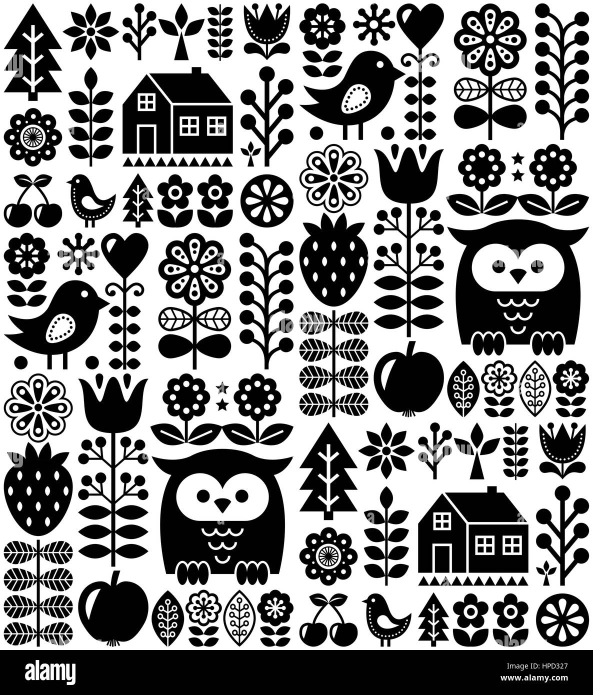 Scandinavian seamless folk pattern - black Finnish folk art, Nordic ...