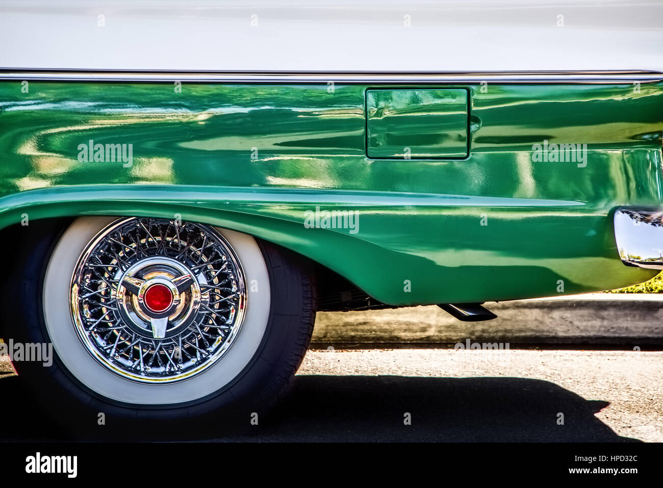 The rear end of a classic American car in southern California Stock ...