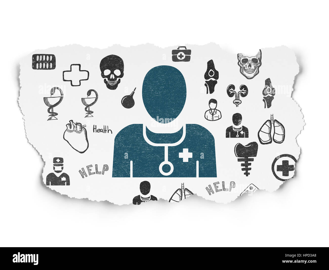 Health concept: Painted blue Doctor icon on Torn Paper background with ...
