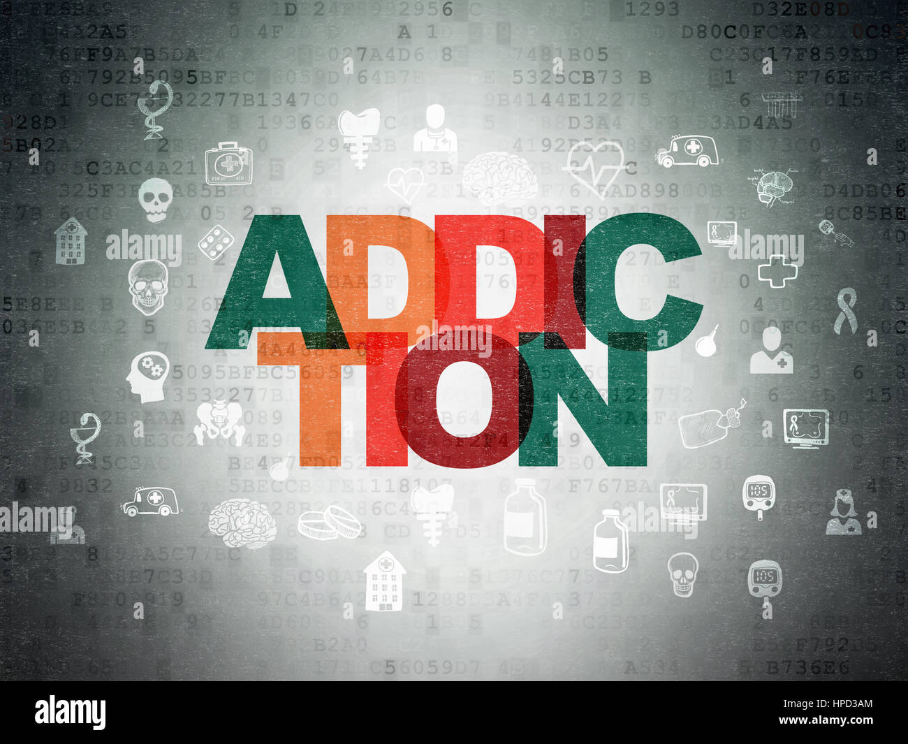 Medicine concept: Painted multicolor text Addiction on Digital Data ...