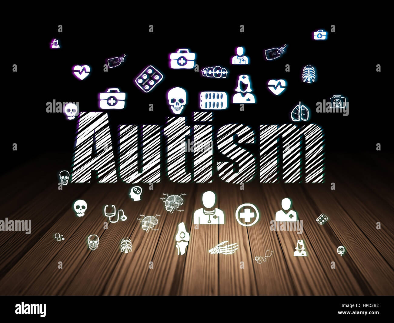 Healthcare concept: Glowing text Autism, Hand Drawn Medicine Icons in ...