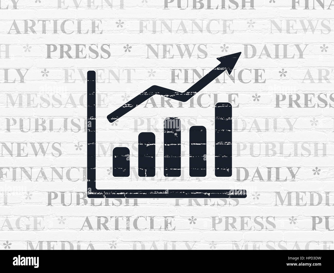 News concept: Painted black Growth Graph icon on White Brick wall ...