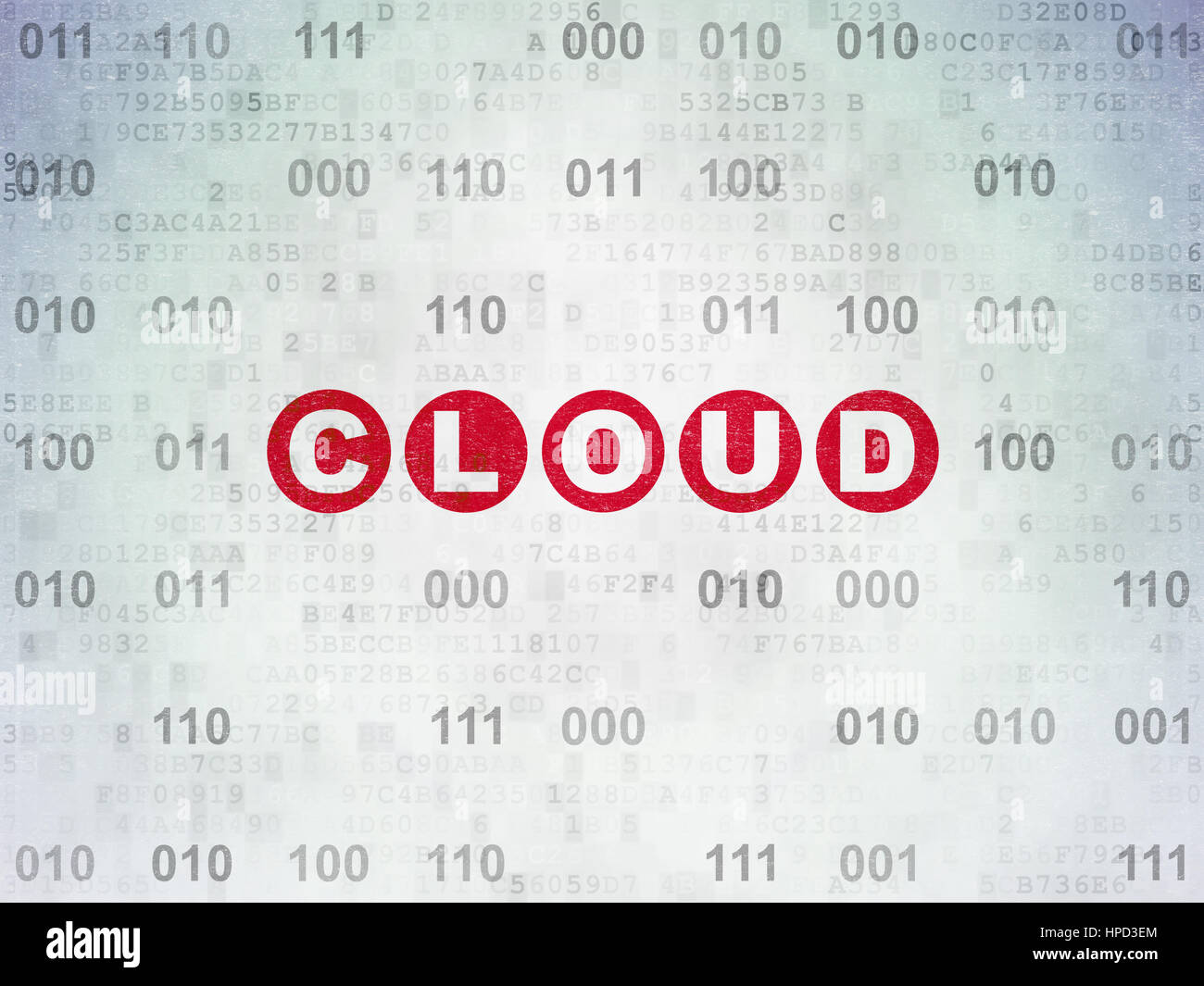 Cloud technology concept: Painted red text Cloud on Digital Data Paper background with Binary ...