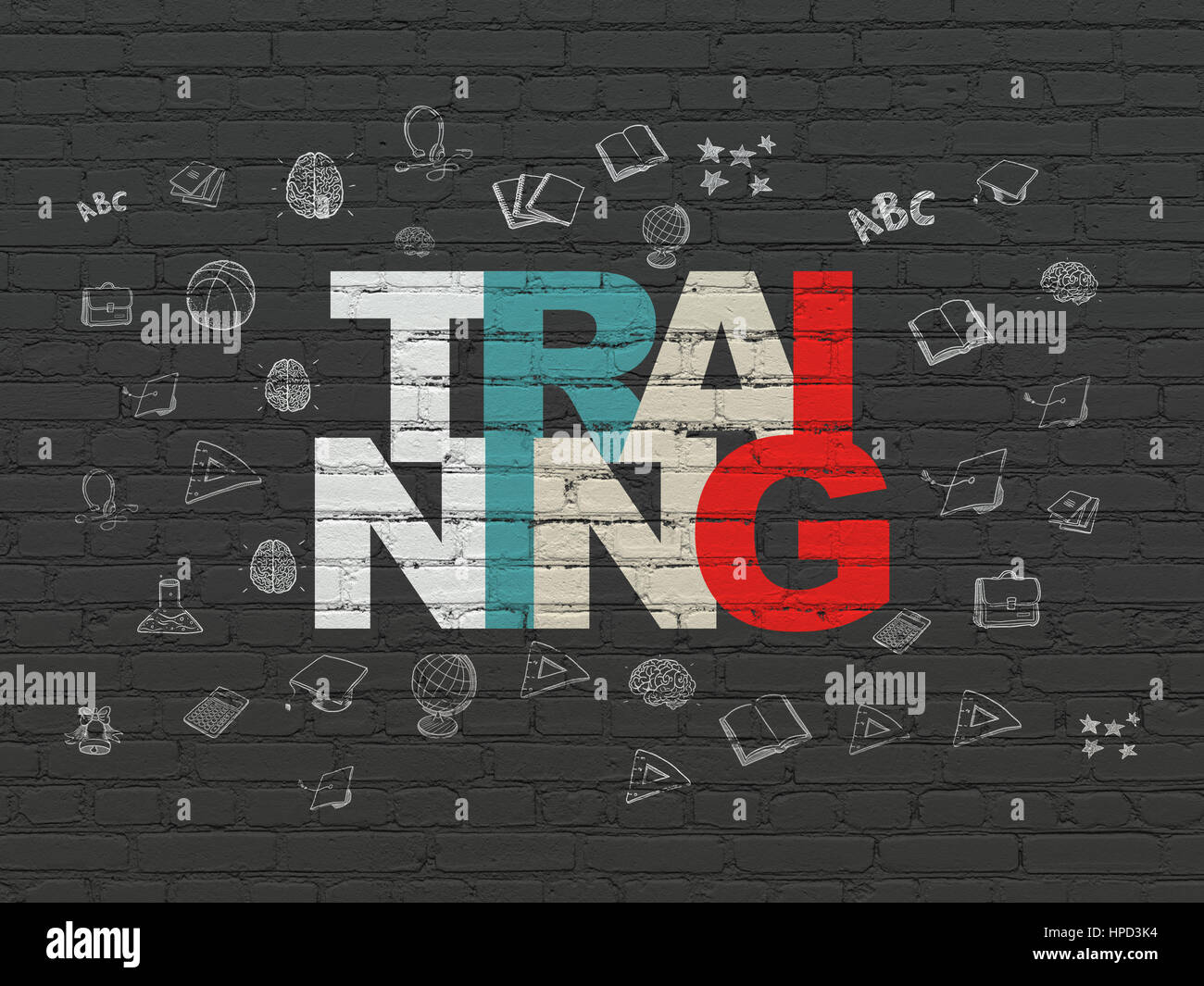 Education concept: Painted multicolor text Training on Black Brick wall ...
