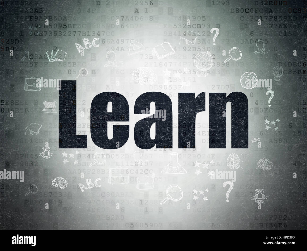 Education concept: Painted black text Learn on Digital Data Paper ...