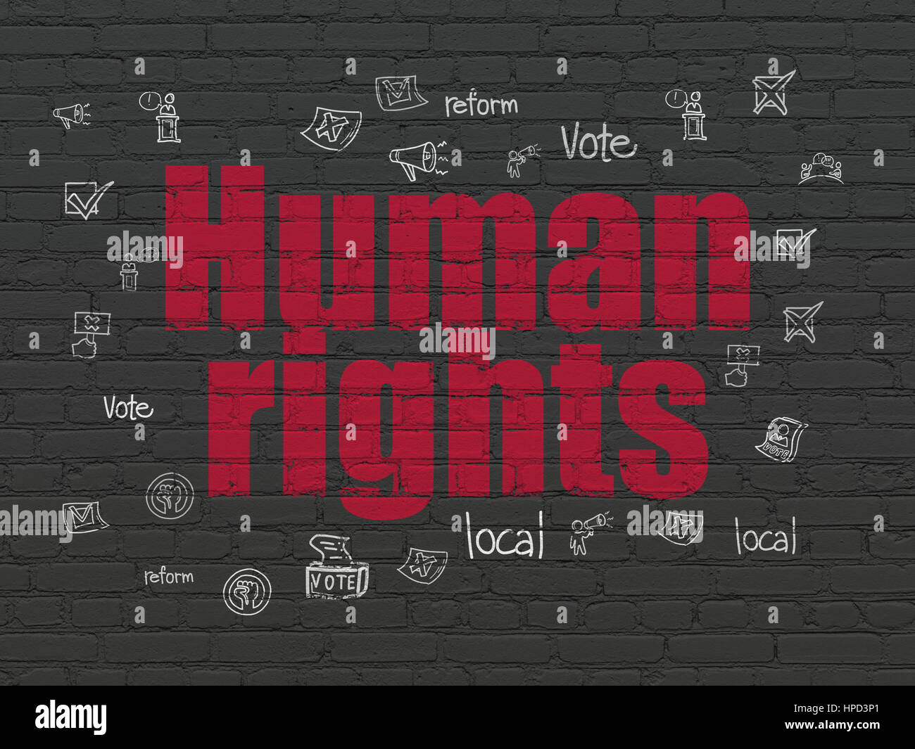 Politics concept: Painted red text Human Rights on Black Brick wall ...