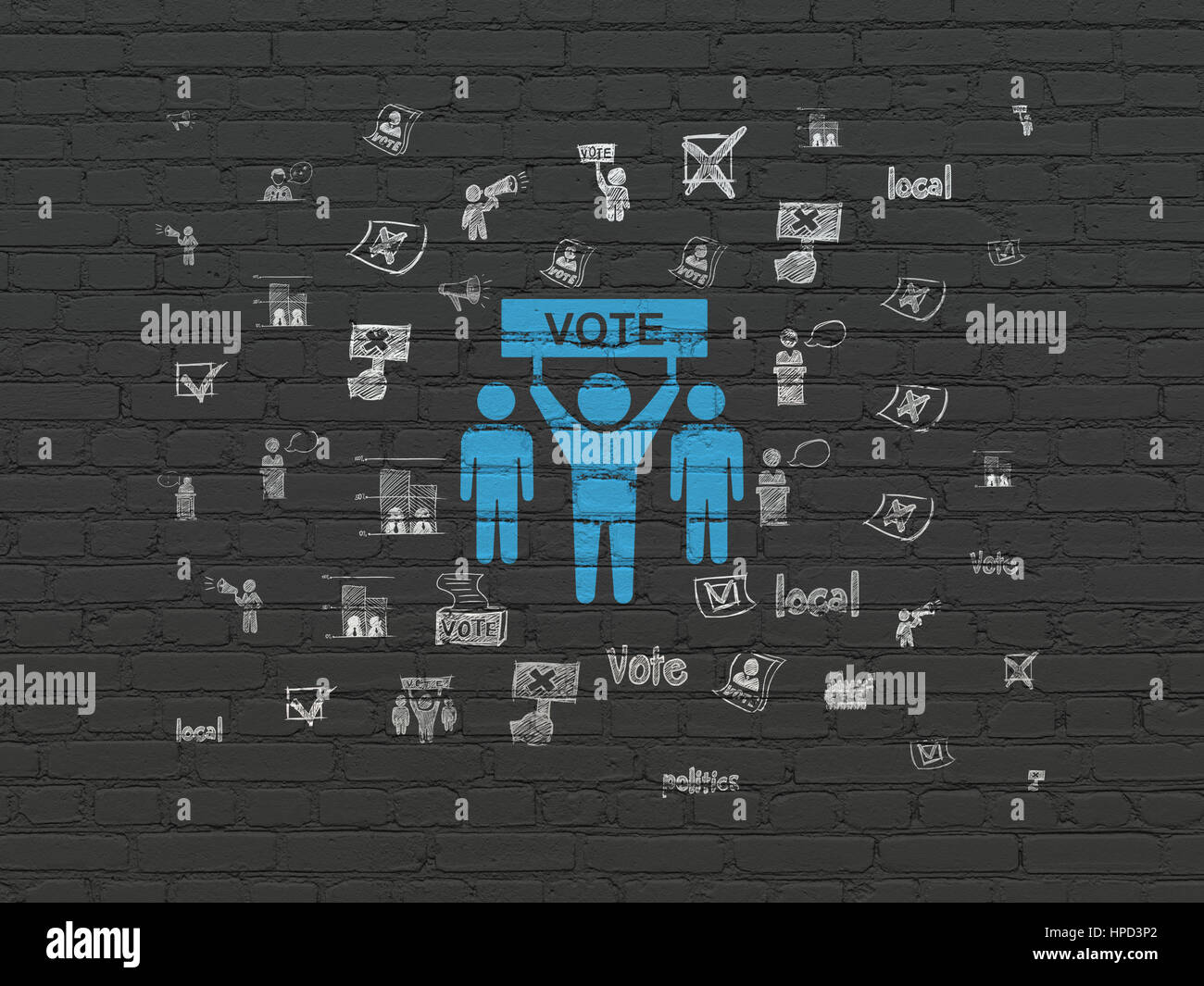 Political concept: Painted blue Election Campaign icon on Black Brick ...