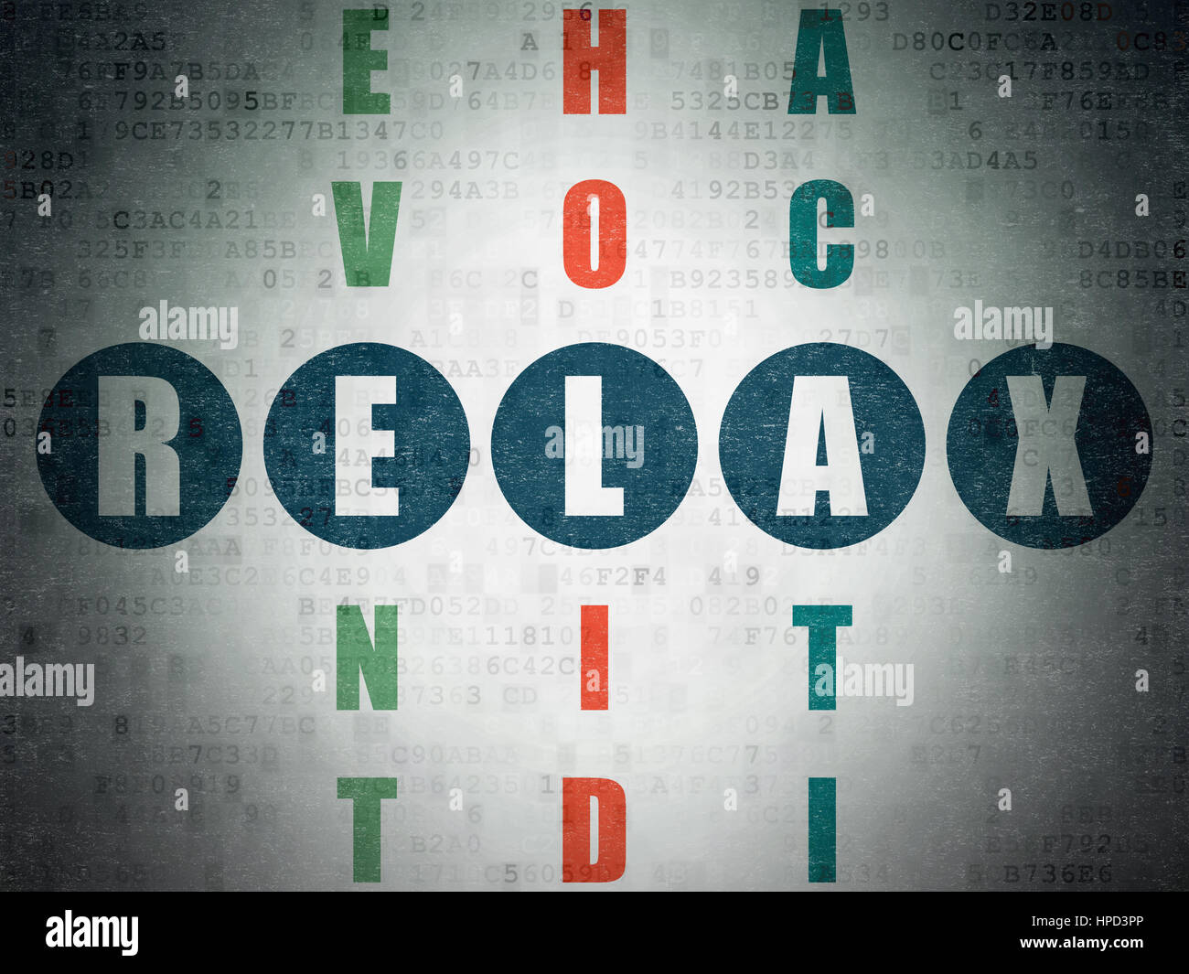 Entertainment, concept: Painted blue word Relax in solving Crossword ...
