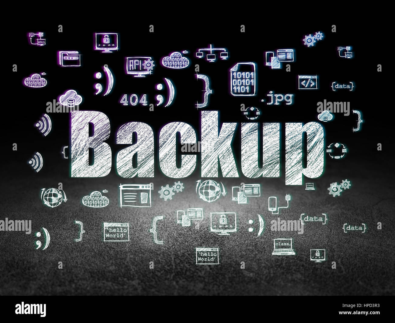 Software concept: Glowing text Backup, Hand Drawn Programming Icons in ...