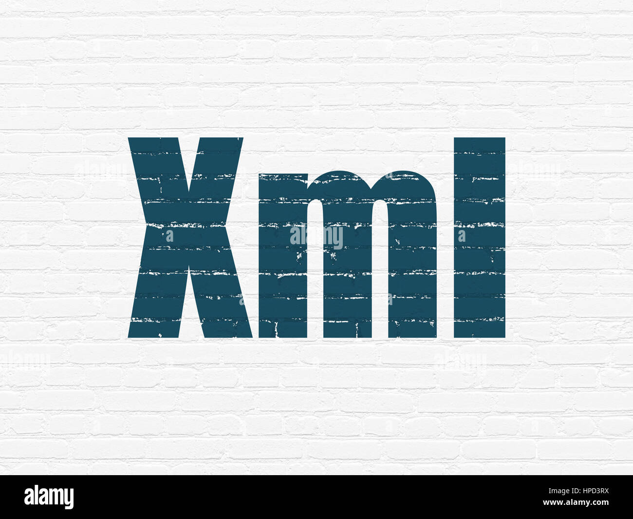 Database concept: Painted blue text Xml on White Brick wall background Stock Photo - Alamy