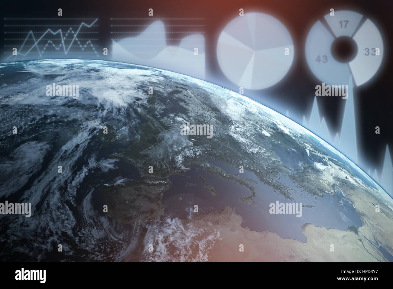 3d Satellite view of earth against blue background with vignette Stock ...