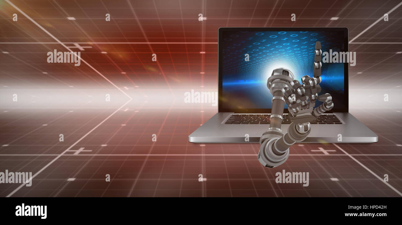 3D Composite image of robotic hand against technical background with ...