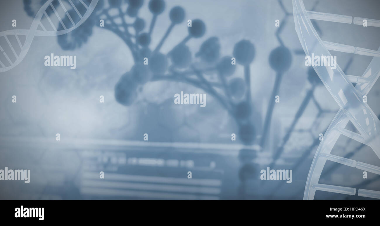 Panoramic view of DNA helix pattern on screen against white background ...