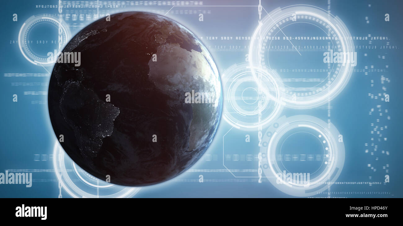 3d Earth with shadow on white background against blue vignette ...