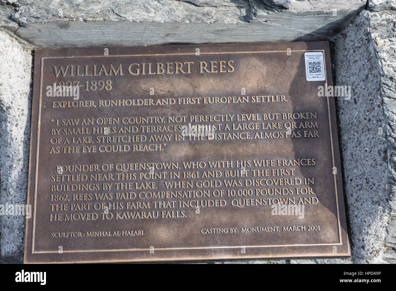 Plaque at the foot of the statue to William Gilbert Rees, explorer and ...