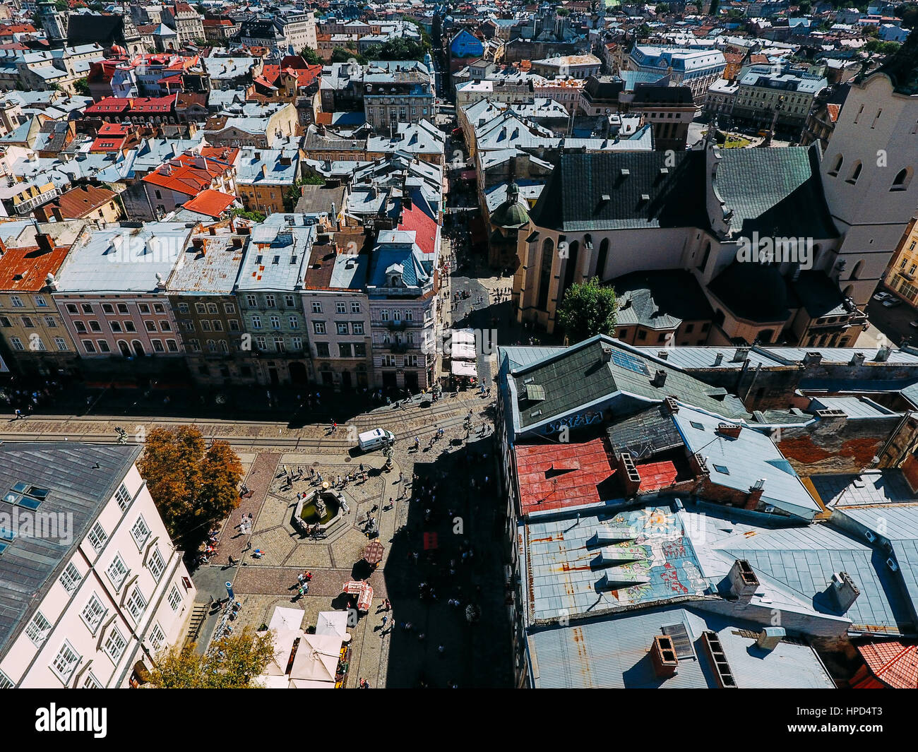 Aerial cityscape view on the beautiful rooftops in the old town Stock ...