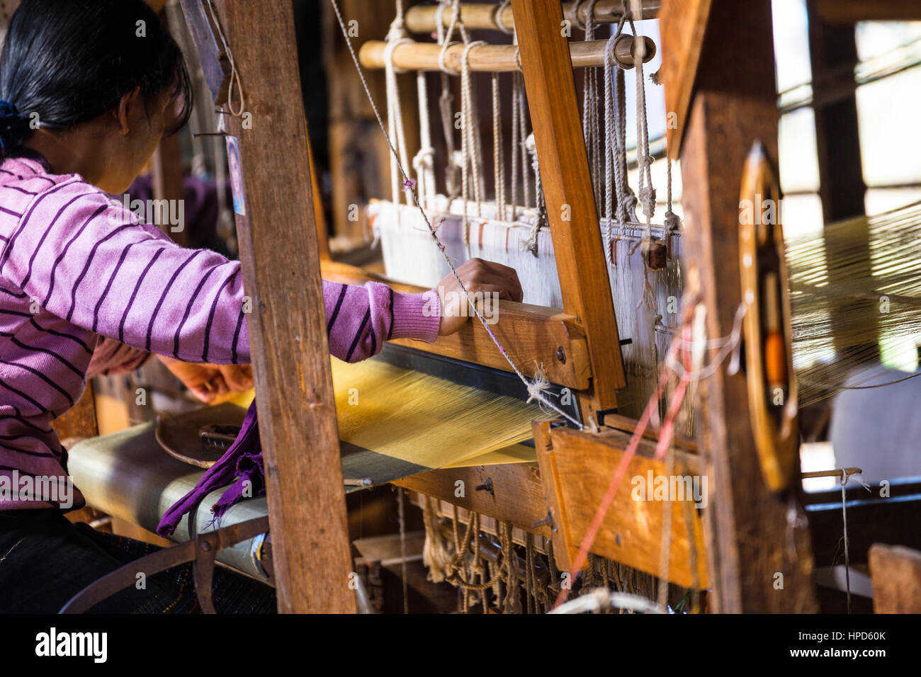 Traditional weaving loom for carpets in Myanmar (Burma Stock Photo - Alamy